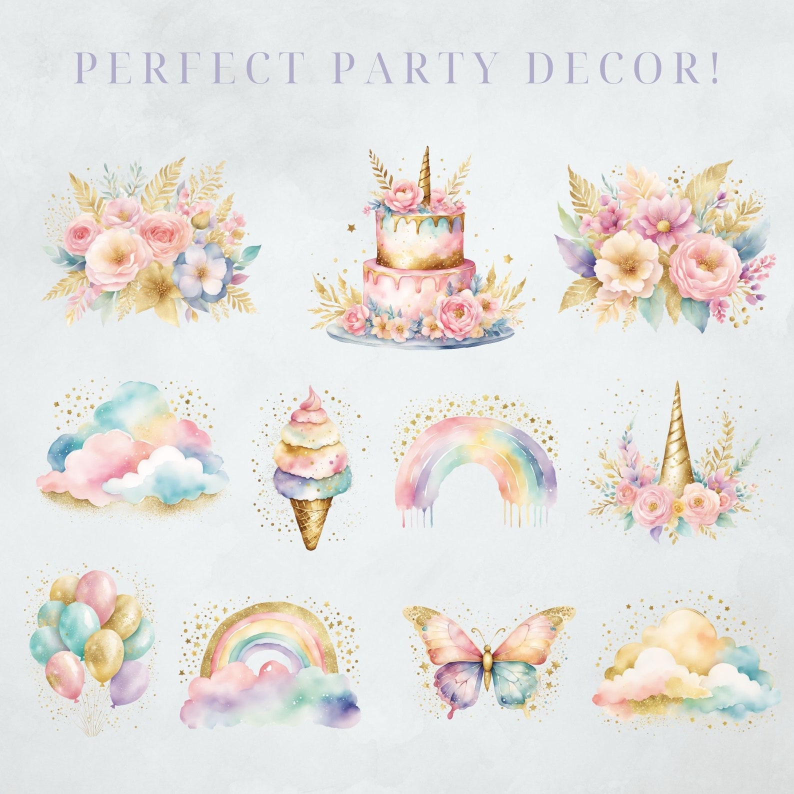 Pastel Birthday Clipart Candyland Carnival Unicorn Glitter Birthday ...