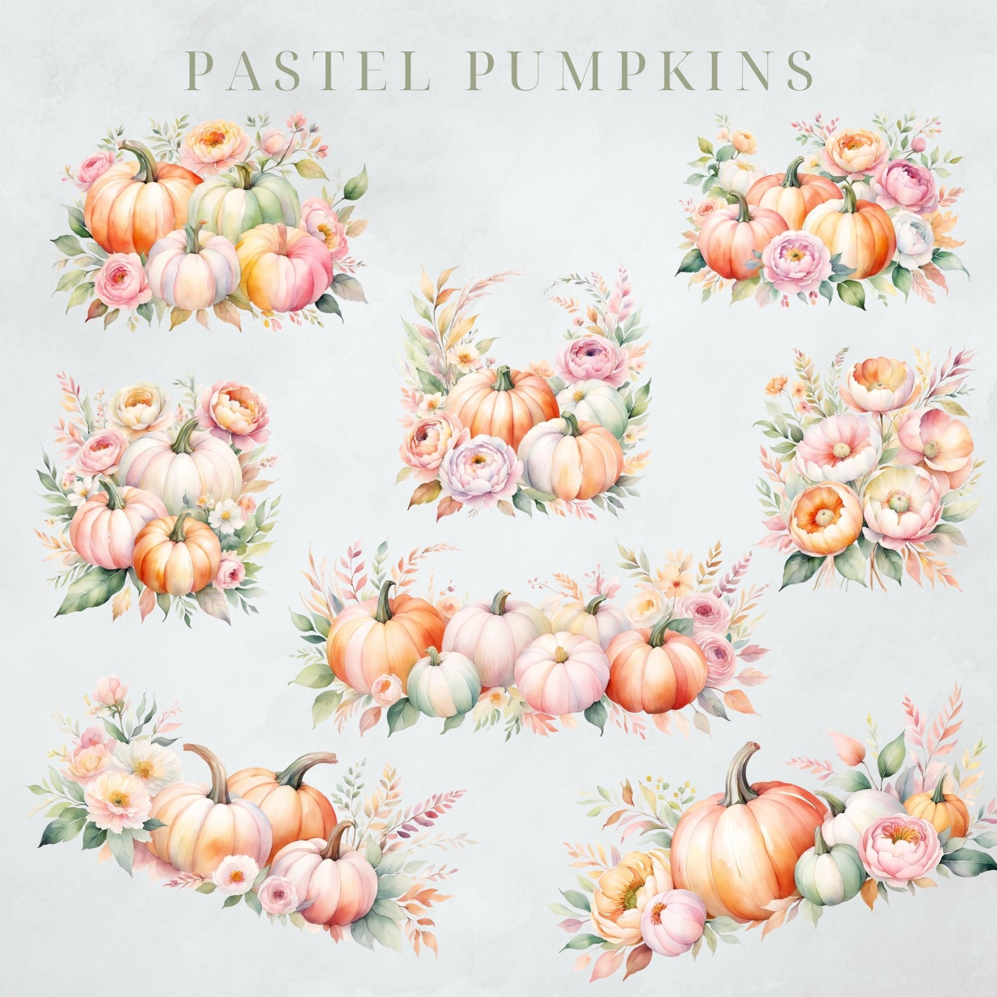 Watercolor Pastel Pumpkin Rustic Pumpkins Pastel Color Clipart Cozy ...
