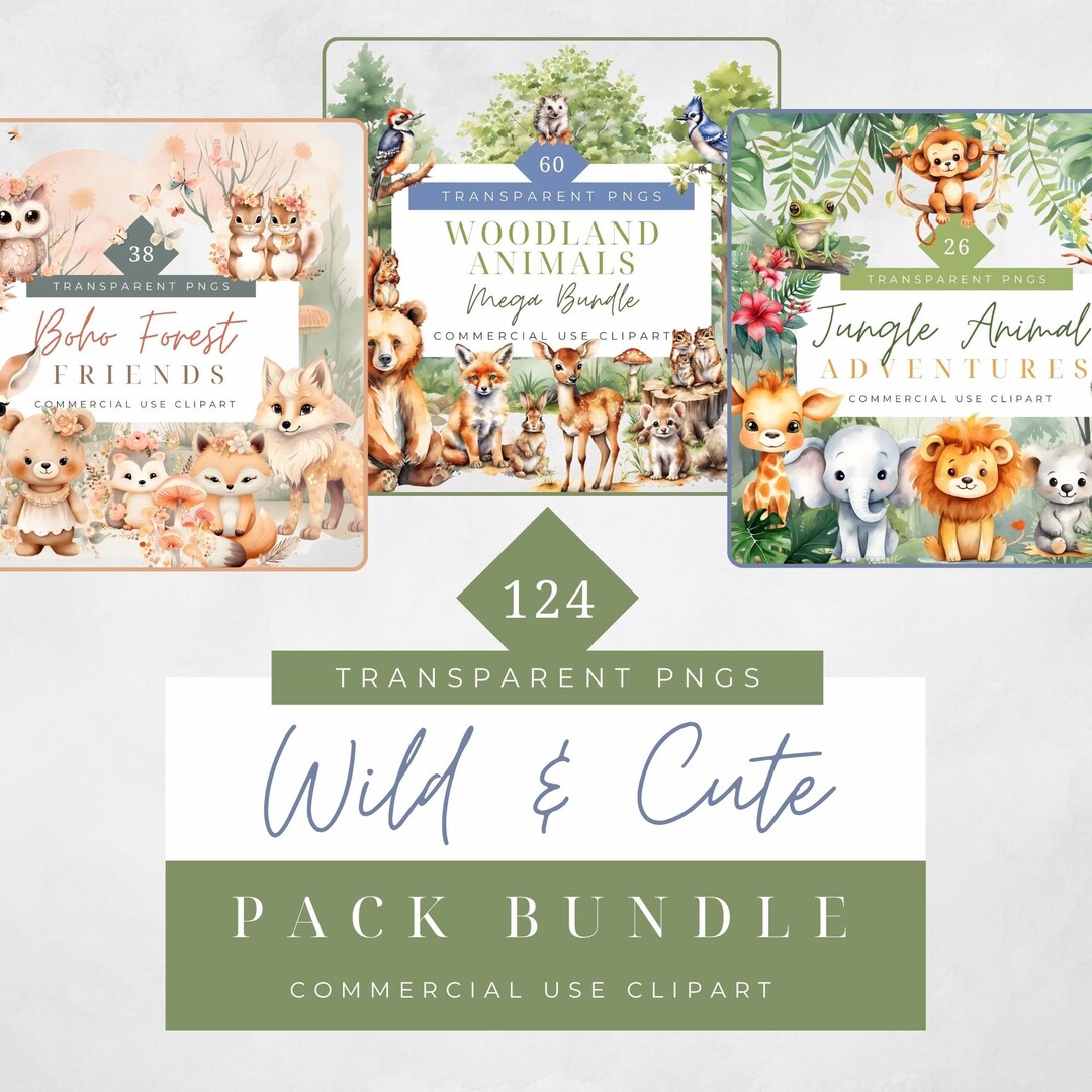 Watercolor Animals Clipart Pack Bundle Woodland Baby Animal Png Cute ...