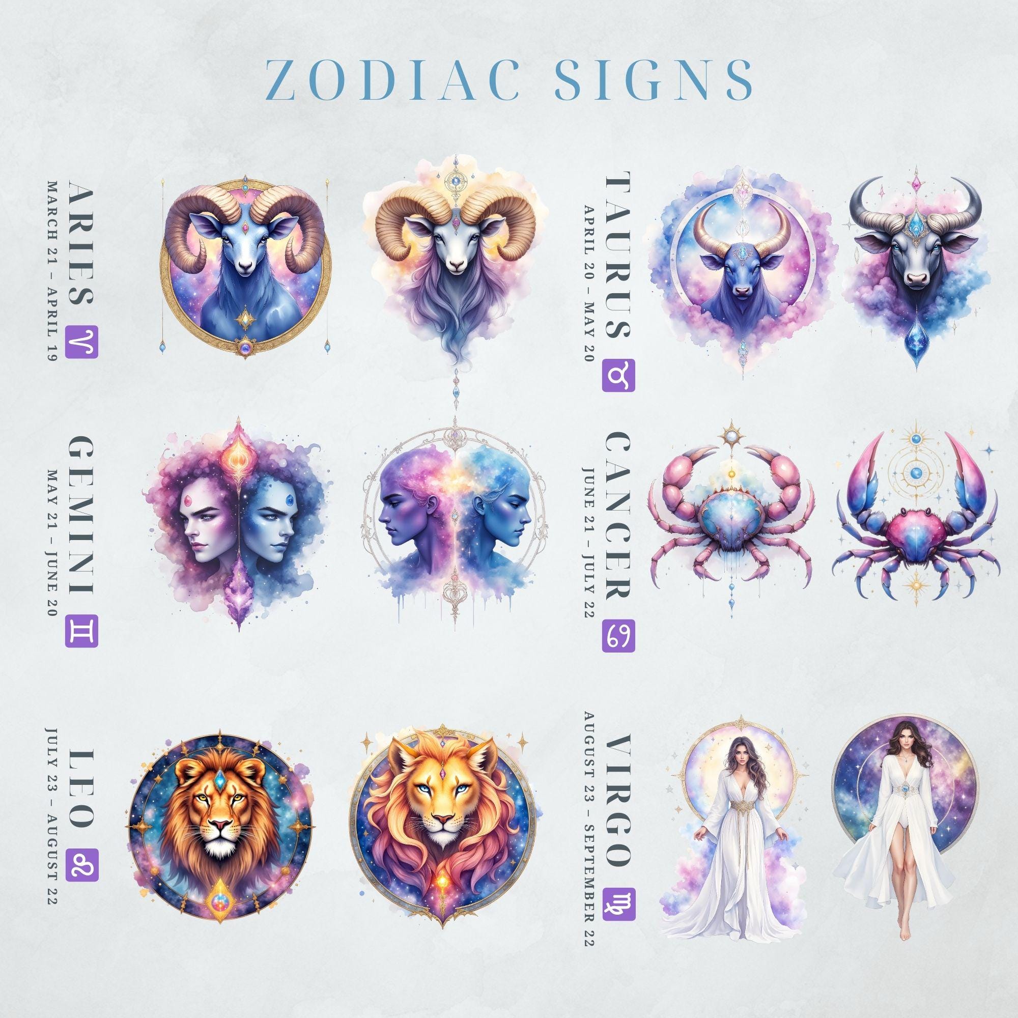 Zodiac Bundle PNG Zodiac Signs Clipart Astrology Symbols Horoscope ...