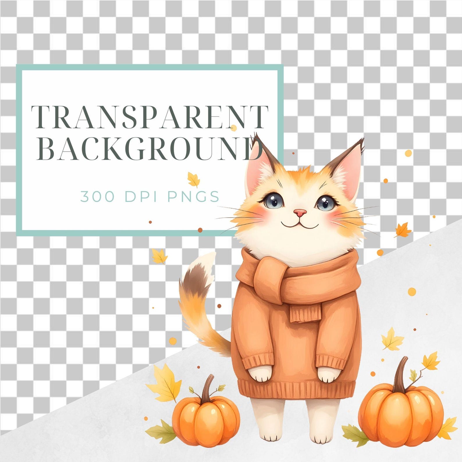 Pumpkin Cat Clipart Cozy Autumn Clipart Watercolor Kitten in Pumpkins ...