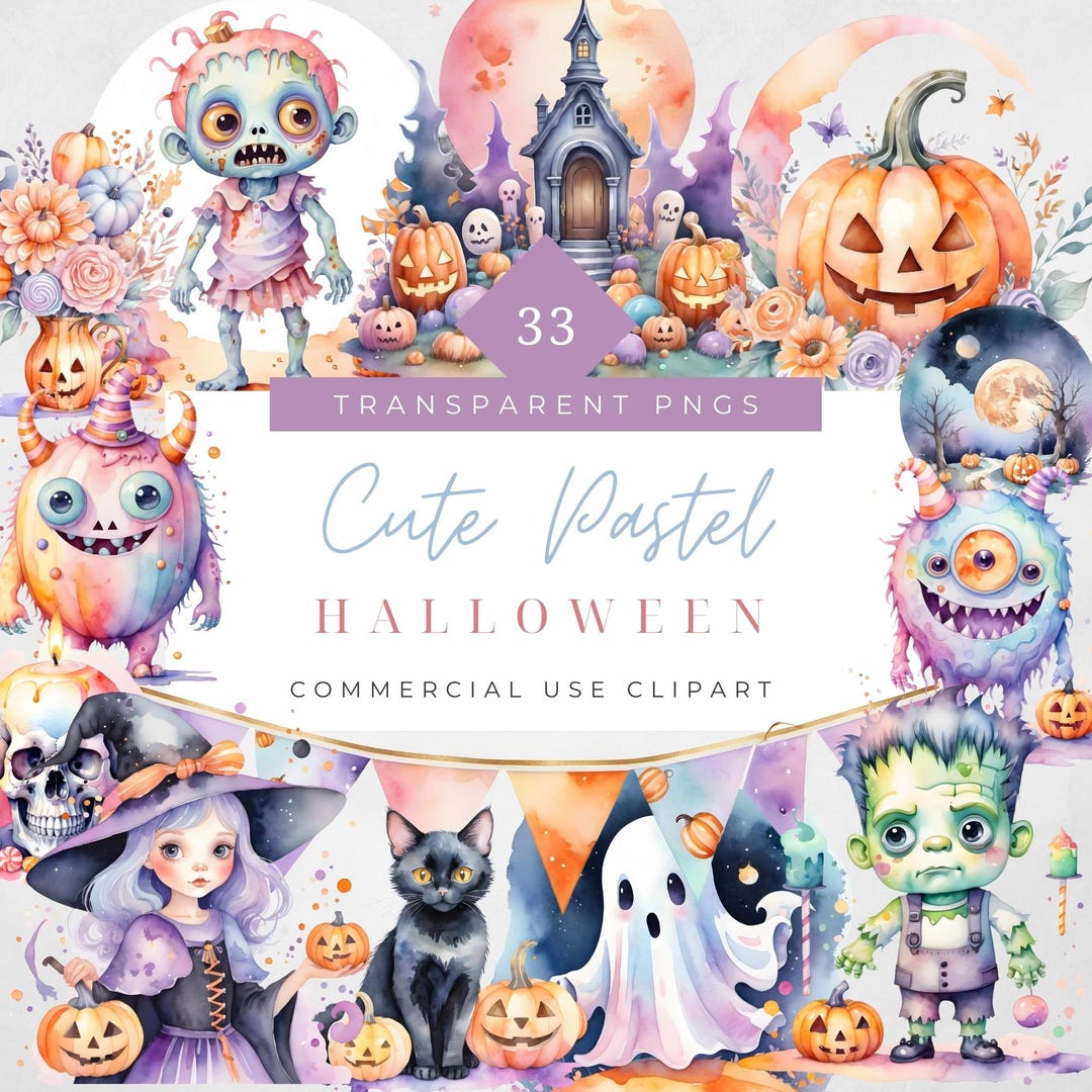 Cute Pastel Halloween Clipart Watercolor Pastel Goth Clipart Jack-o ...