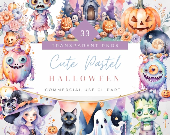 Cute Pastel Halloween Clipart Watercolor Pastel Goth Clipart Jack-o ...