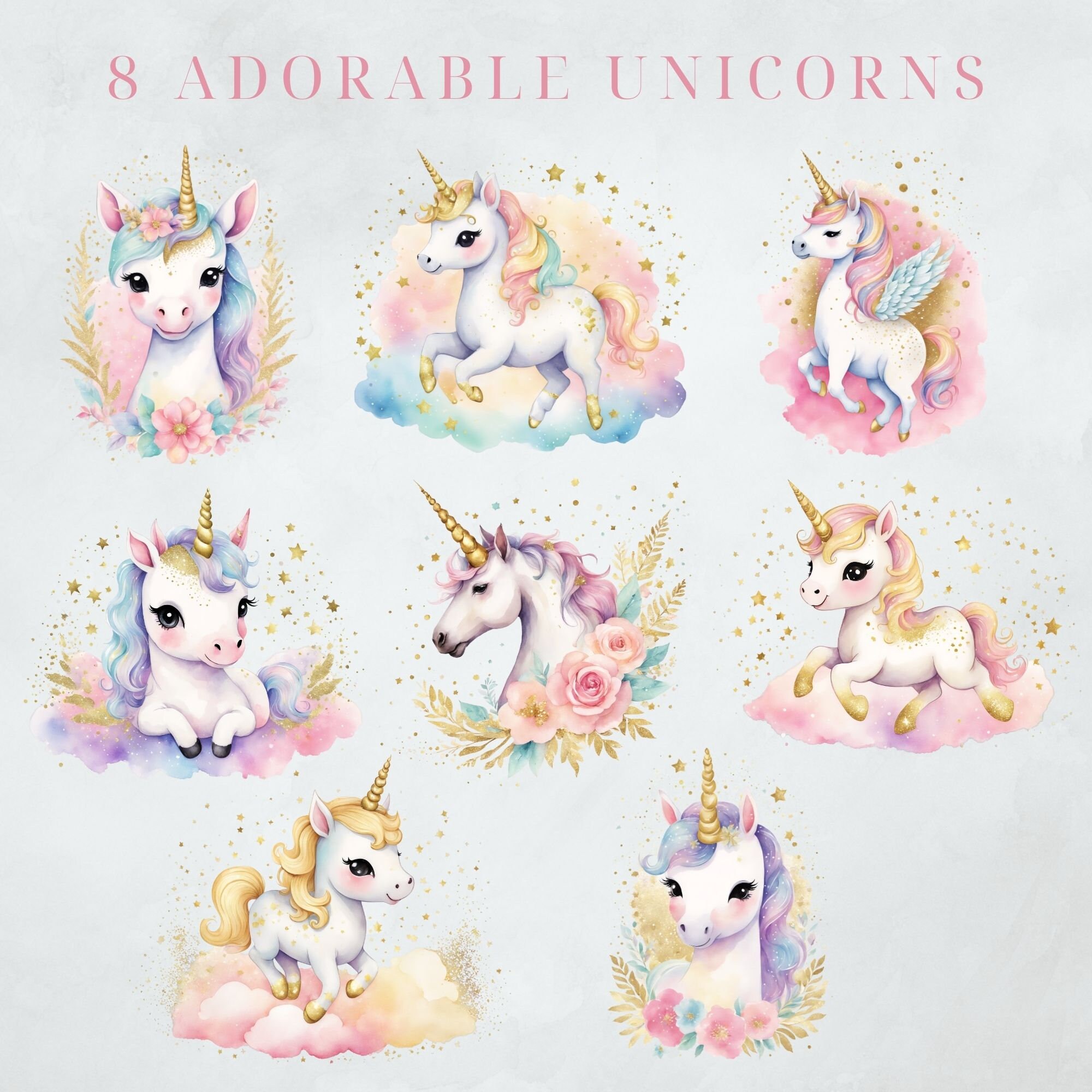 Cute Unicorn Clipart Watercolor Unicorn Glitter Party Clip Art Girls ...