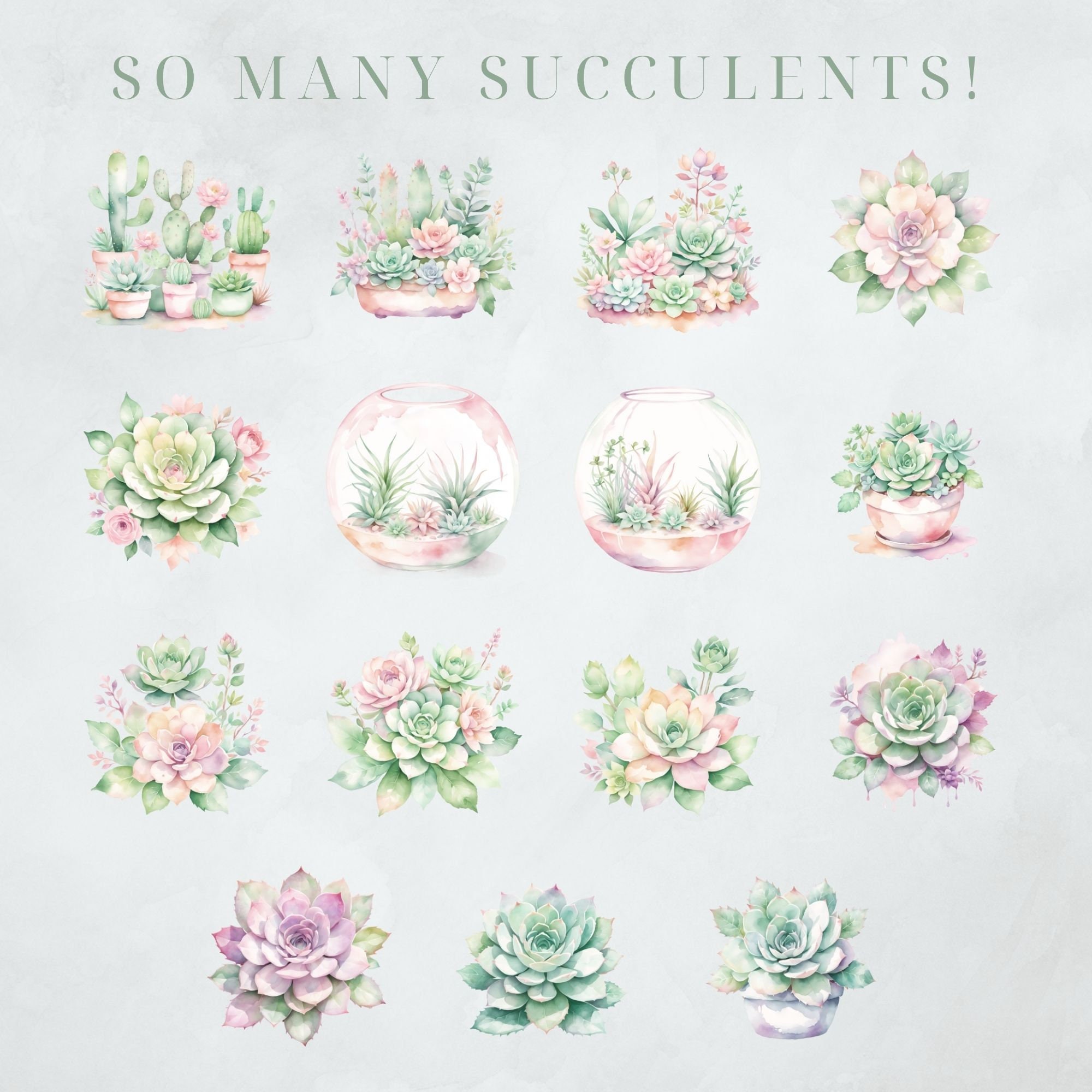 Watercolor Succulent Clipart Desert Graphics Succulent Bouquet ...
