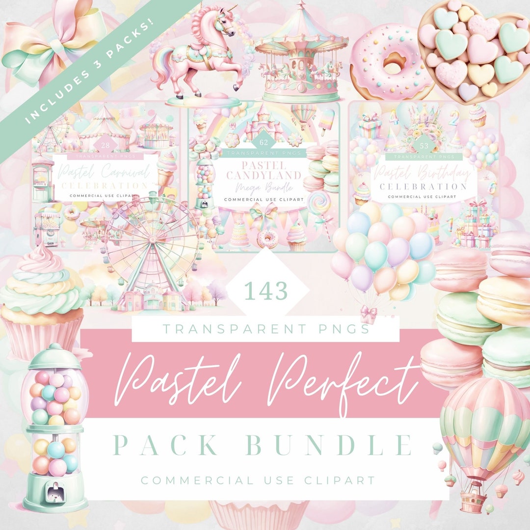 Pastel Pack Bundle - 143 Pngs - Candy Clipart Carnival Birthday Sweets ...