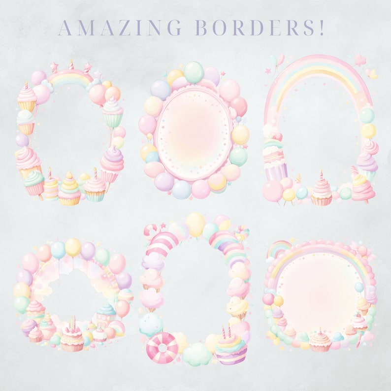 Pastel Birthday Clipart Candyland Carnival Unicorn Glitter Birthday ...