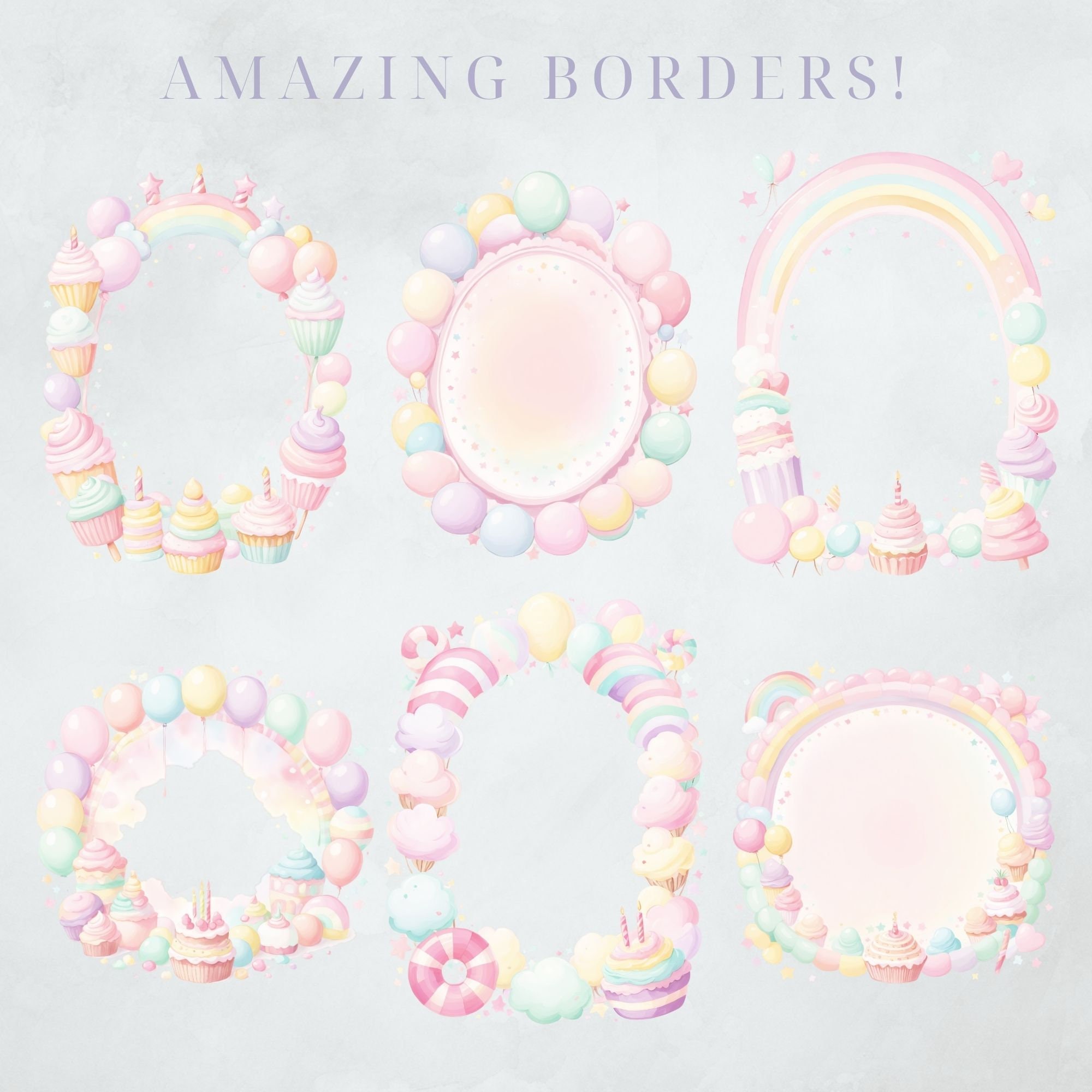 Pastel Birthday Clipart Candyland Carnival Unicorn Glitter Birthday ...