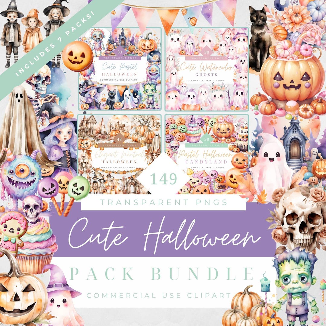 Cute Halloween Clipart Pack Bundle - 149 Pngs Pastel Halloween Pngs ...