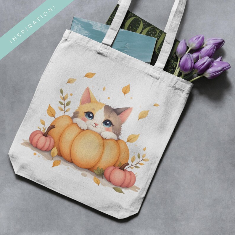Pumpkin Cat Clipart Cozy Autumn Clipart Watercolor Kitten in Pumpkins ...