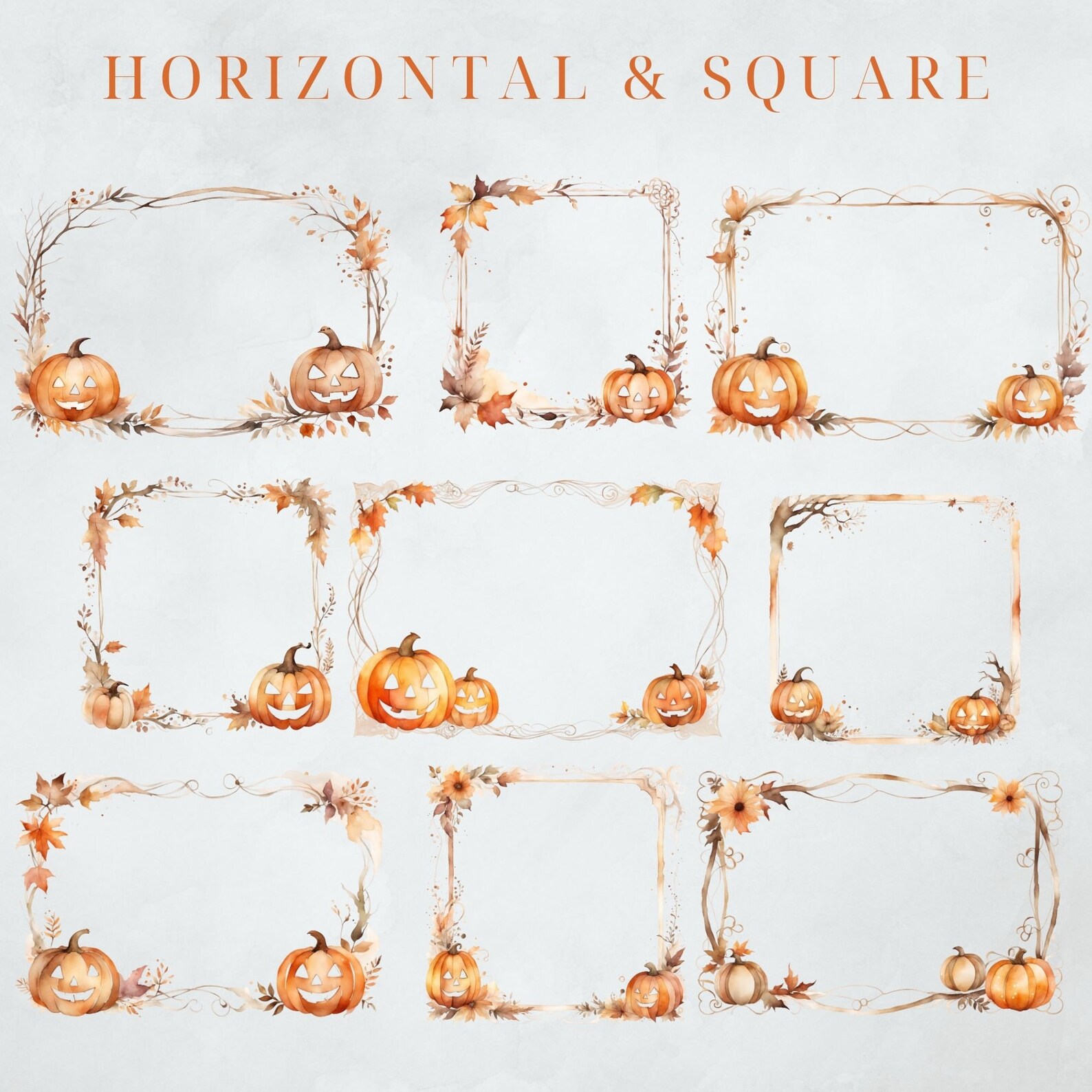 Halloween Borders Clipart Mini Pack Neutral Sepia Watercolor Pumpkin ...