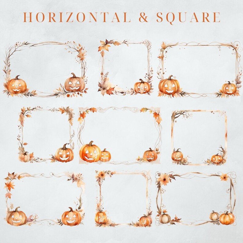 Halloween Borders Clipart Mini Pack Neutral Sepia Watercolor Pumpkin ...