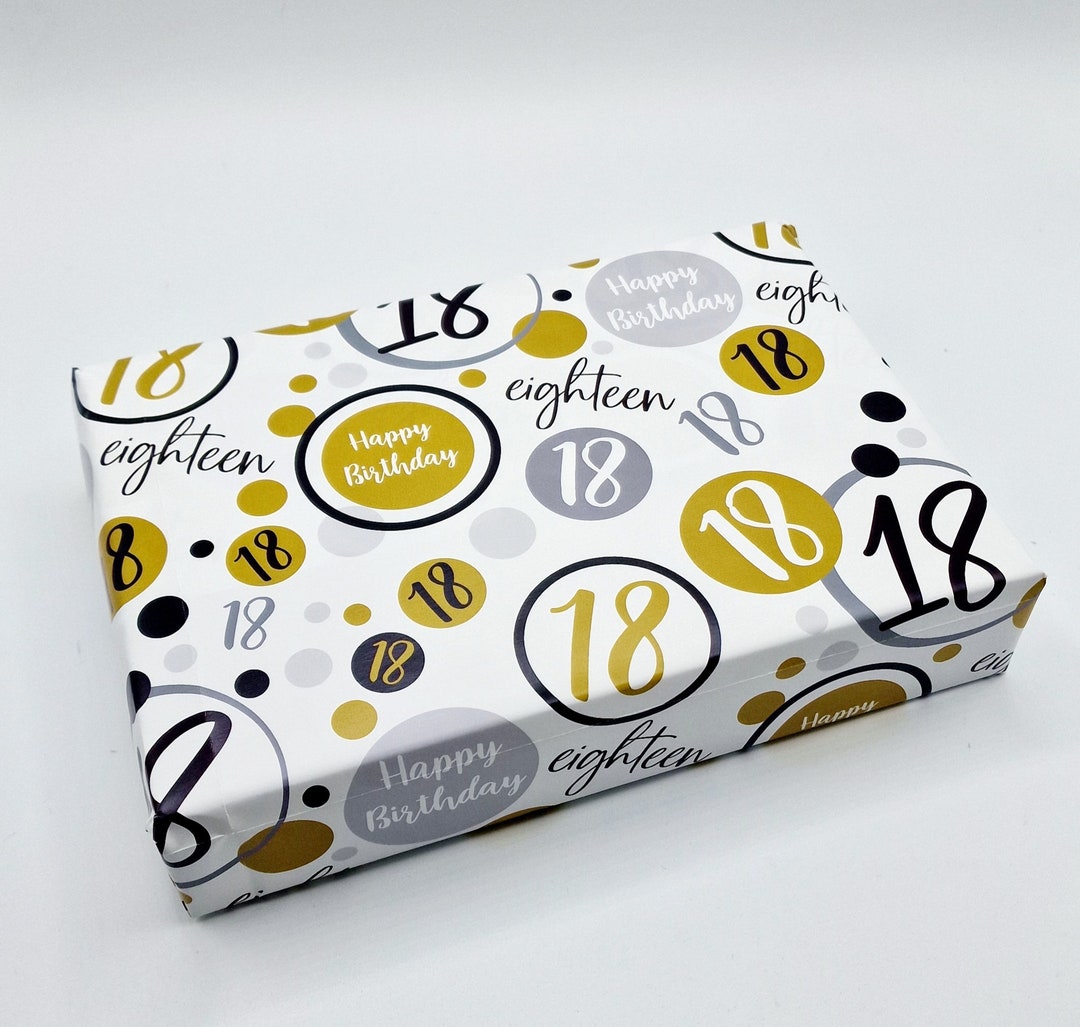 18th Birthday Wrapping Paper Age 18 Birthday Black Gold and Silver ...