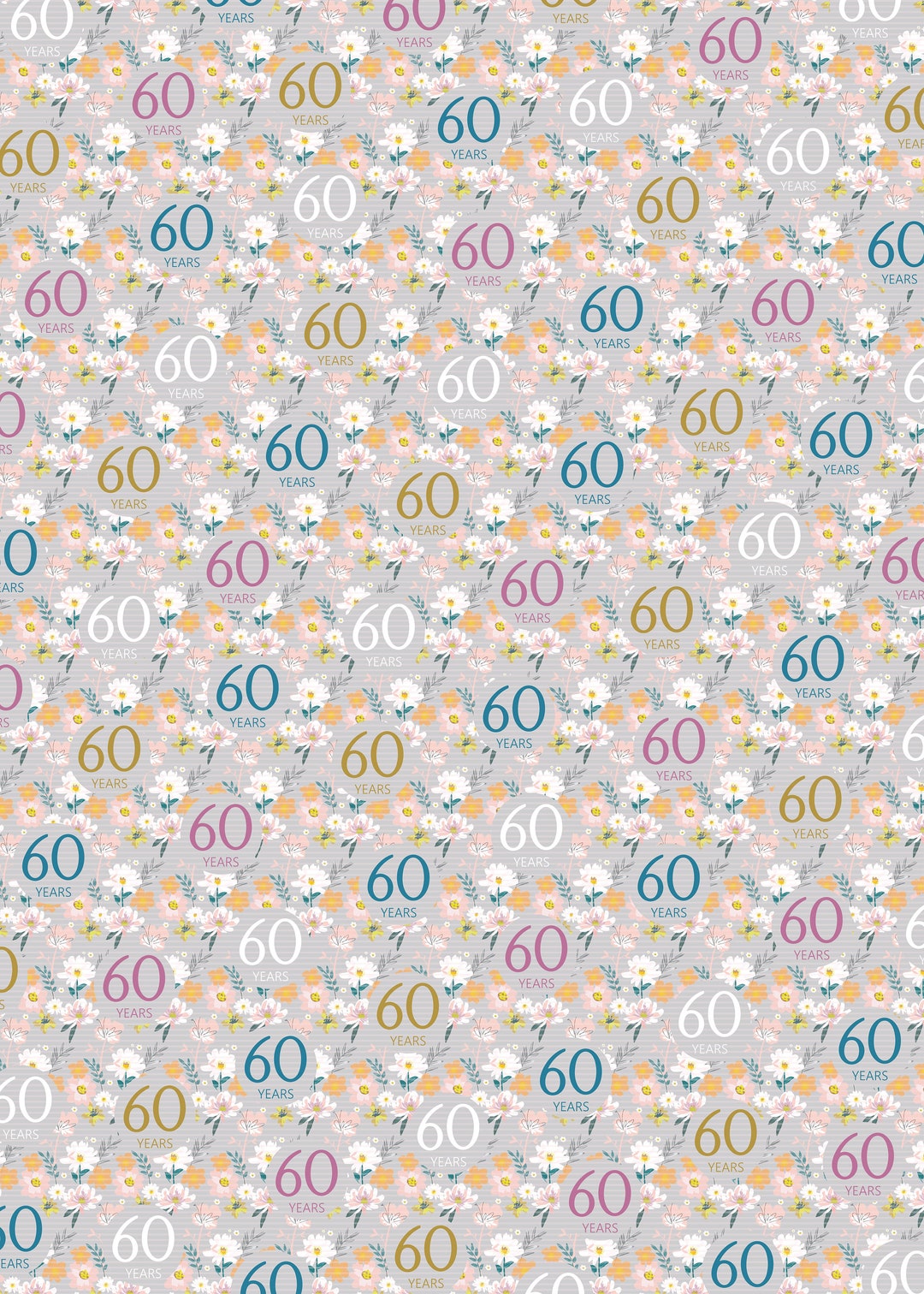 60th Birthday Wrapping Paper Age 60 Birthday Silver Grey Elegant Classy ...