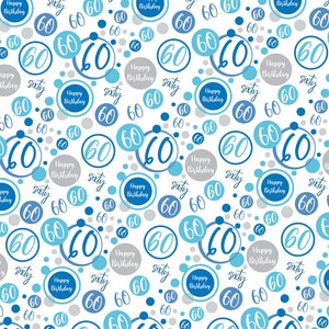 60th Birthday Wrapping Paper Age 60 Birthday Blue and Silver Male ...