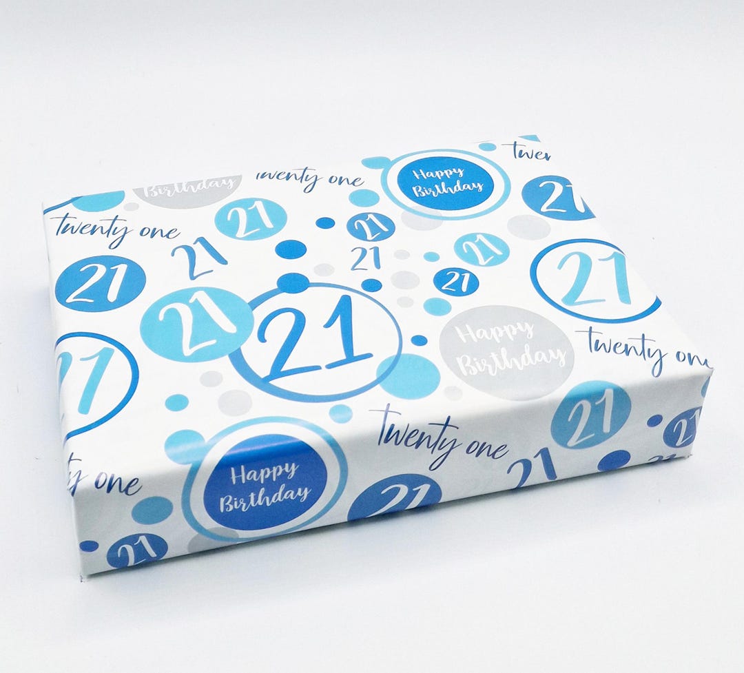 21st Birthday Wrapping Paper Age 21 Birthday Blue and Silver Male ...