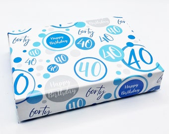 2 Sheets 40th Birthday Wrapping Paper Age 40 Birthday White and Pink ...