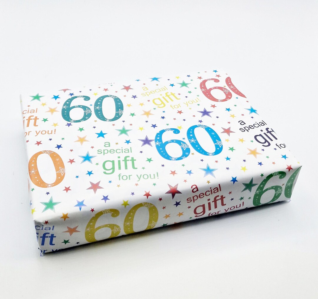 60th Birthday Colourful Wrapping Paper Multi Coloured Stars Age 60 Boy ...
