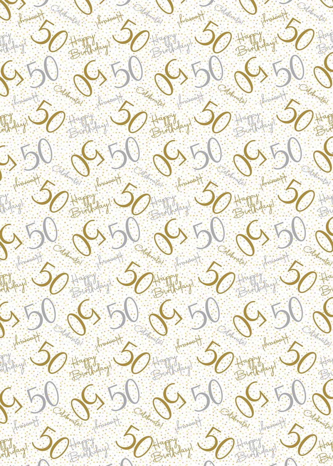 50th Birthday White Gold Silver Wrapping Paper Hooray Celebrate Age 50 ...