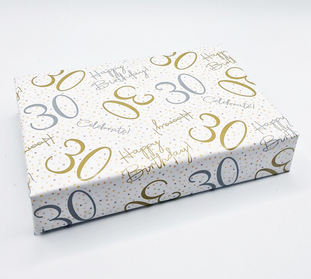 30th Birthday White Gold Silver Wrapping Paper Hooray Celebrate Age 30 ...