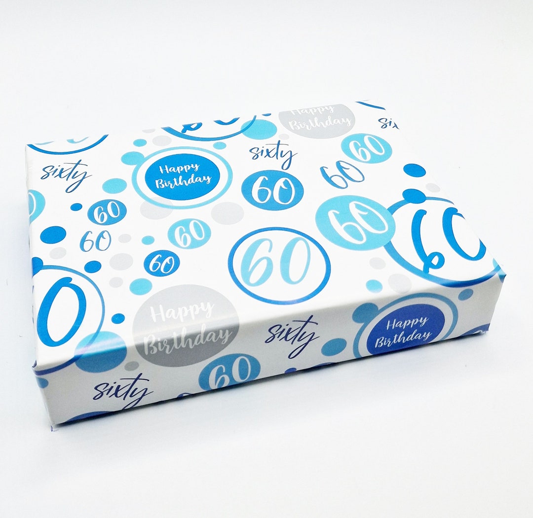 60th Birthday Wrapping Paper Age 60 Birthday Blue and Silver Male ...