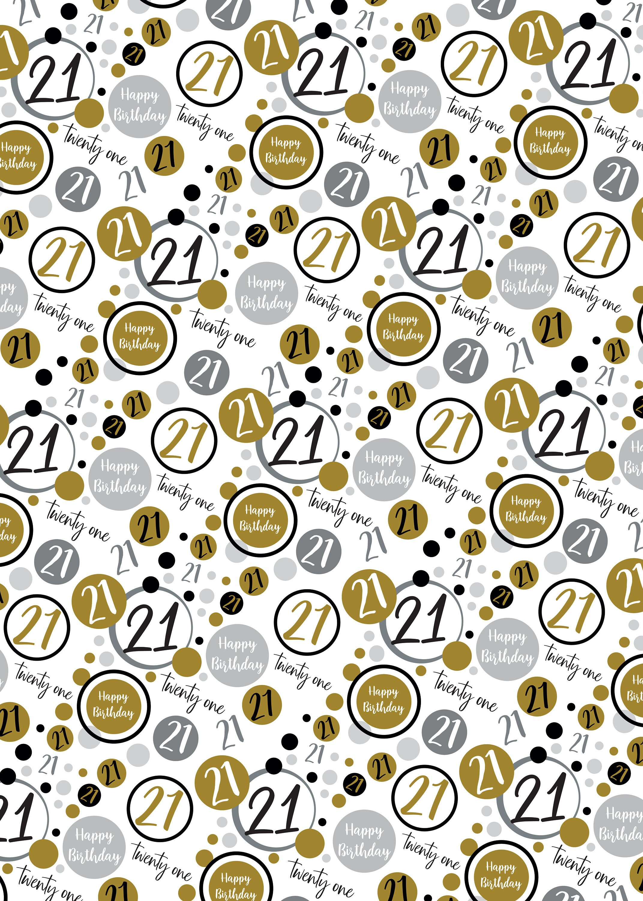 21st Birthday Wrapping Paper Age 21 Birthday Black Gold and Silver ...