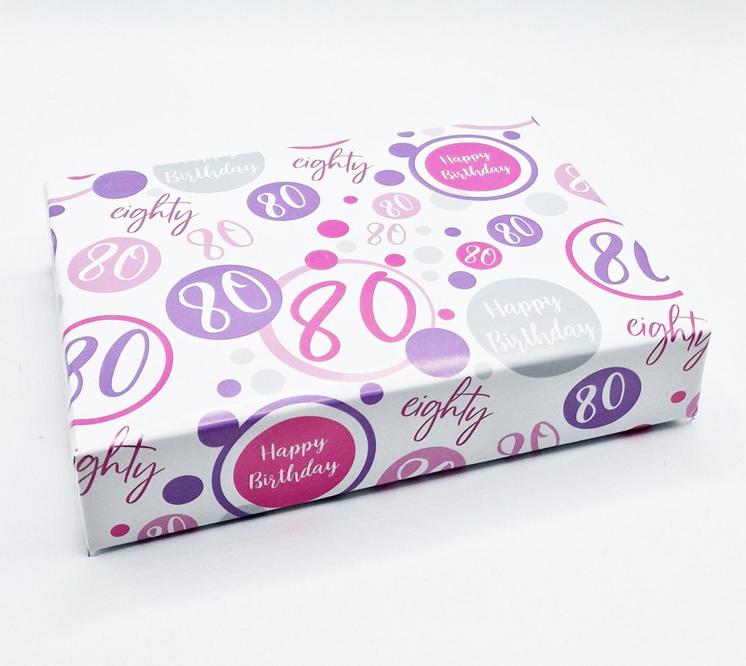 80th Birthday Wrapping Paper Age 80 Birthday Pink Lilac and Silver ...