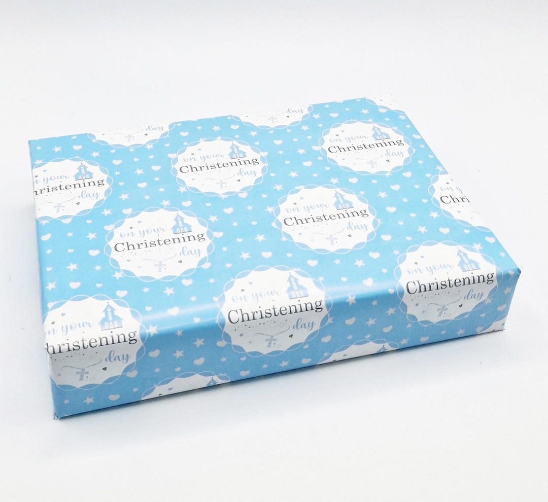 Congratulations on Your Christening Day Wrapping Paper Blue Boy Rosette ...