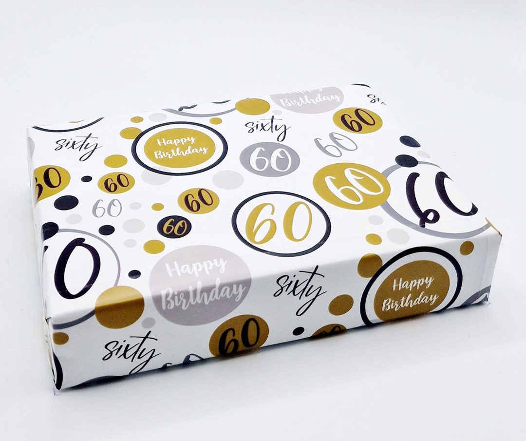 60th Birthday Wrapping Paper Age 60 Birthday Black Gold and Silver ...