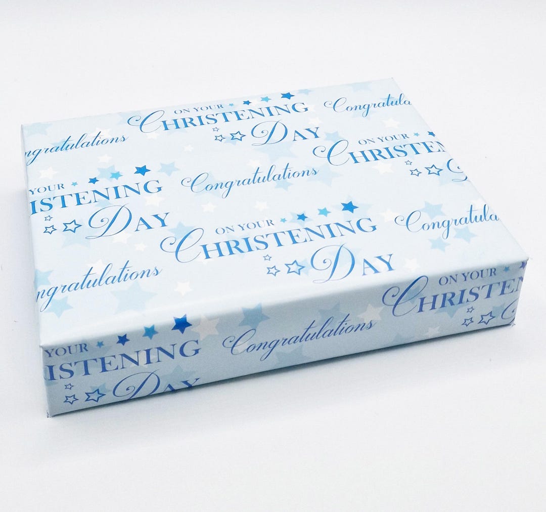 Congratulations on Your Christening Day Wrapping Paper Blue Boy Writing ...