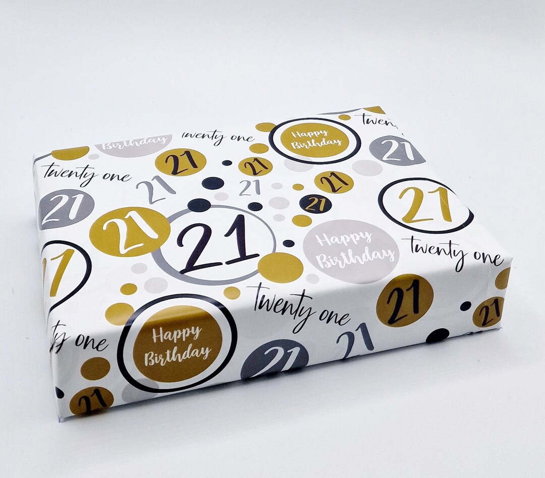21st Birthday Wrapping Paper Age 21 Birthday Black Gold and Silver ...