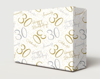 70th Birthday White Gold Silver Wrapping Paper Hooray Celebrate Age 70 ...
