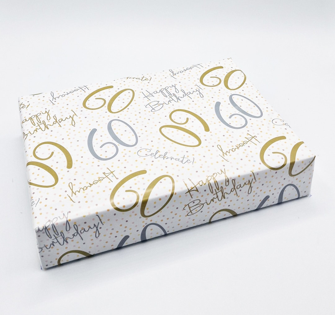 60th Birthday White Gold Silver Wrapping Paper Hooray Celebrate Age 60 ...