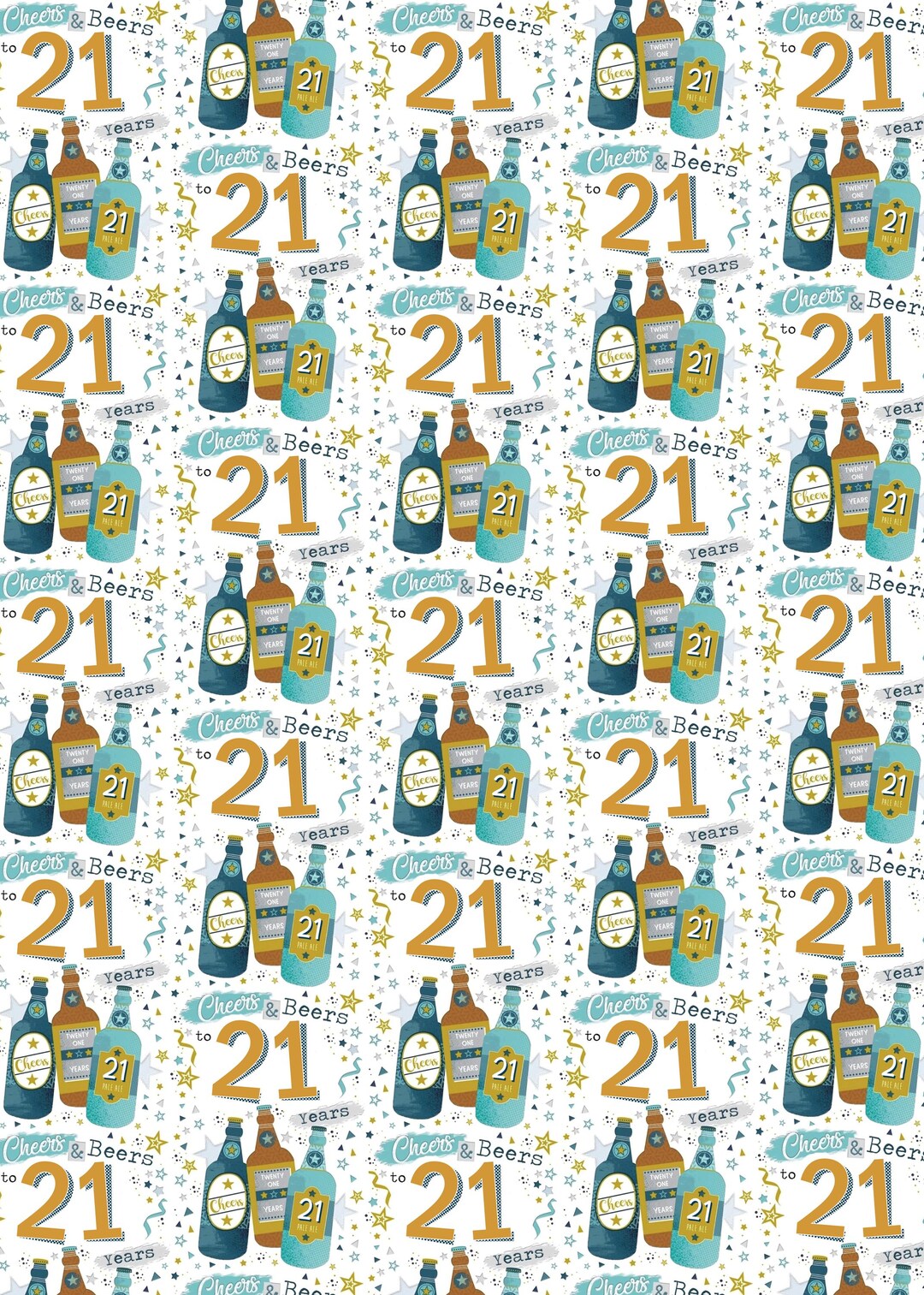 21st Birthday Cheers & Beers Wrapping Paper Lager Booze Ale Bitter ...