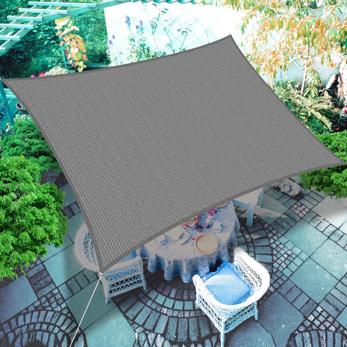 Houssity Permeable Sun Shade Sail Canopy Awning Shade Cloth for Pool ...
