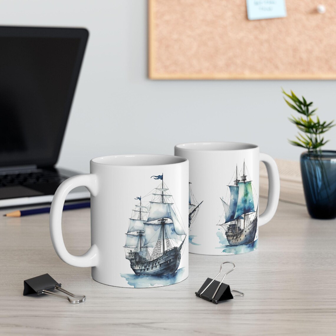 Watercolor Ship Ceramic Mug: Nautical Marine Decor - Etsy