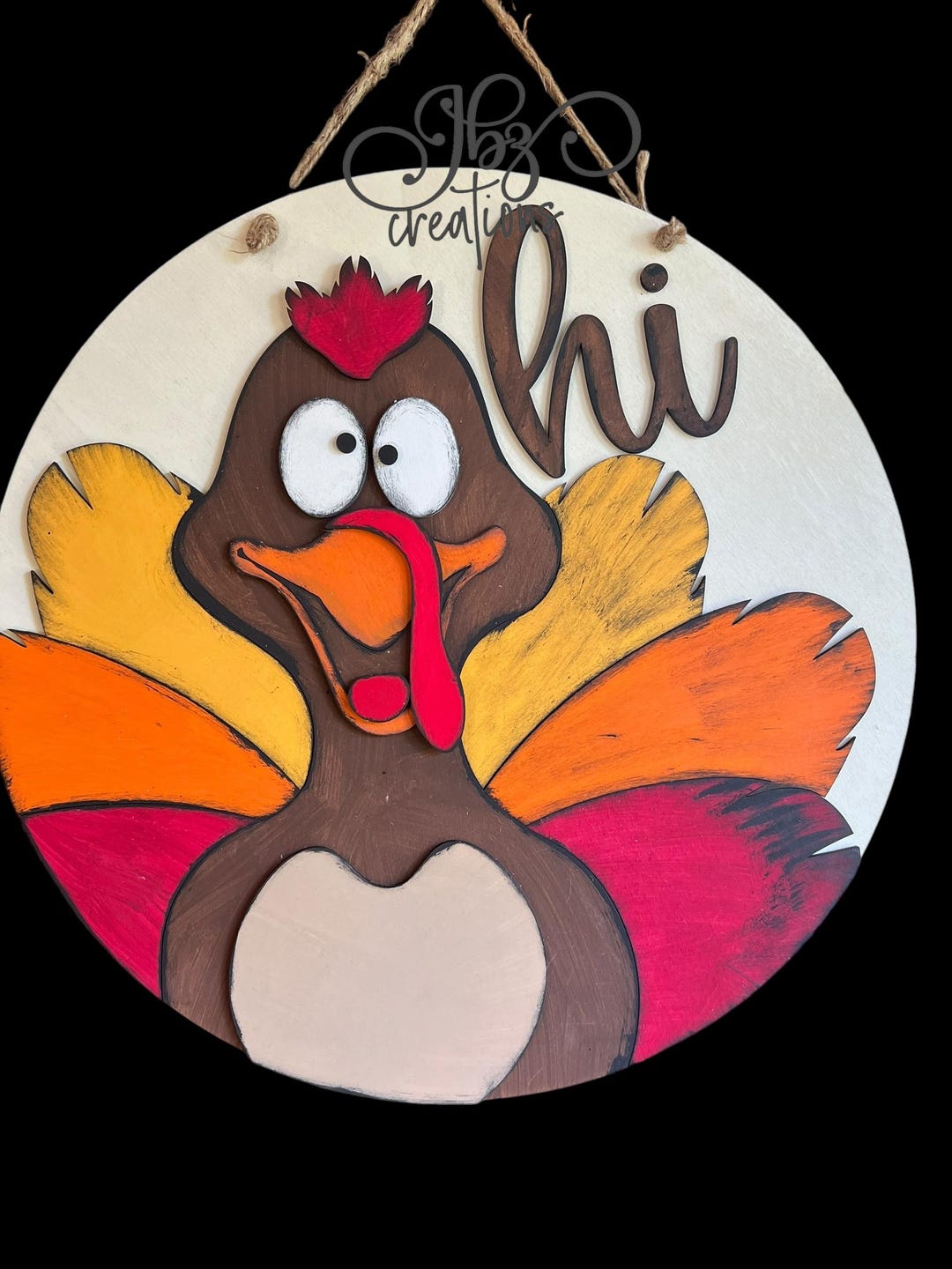 Hi! Goofy Turkey Thanksgiving Fall Round Door Hanger Welcome Sign ...