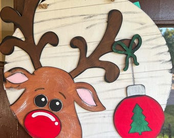 18 Wooden Round Door/wall Sign Rudolph the Red Nose Reindeer Welcome ...
