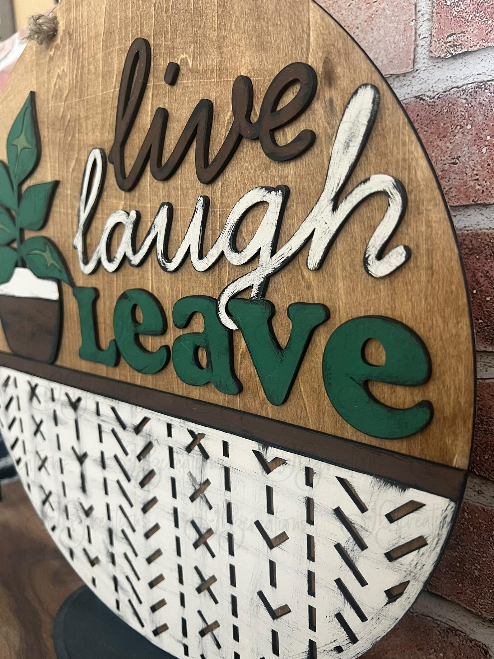 Potted Plant Round Sign Live Laugh Leave Round Door Sign Hello There ...