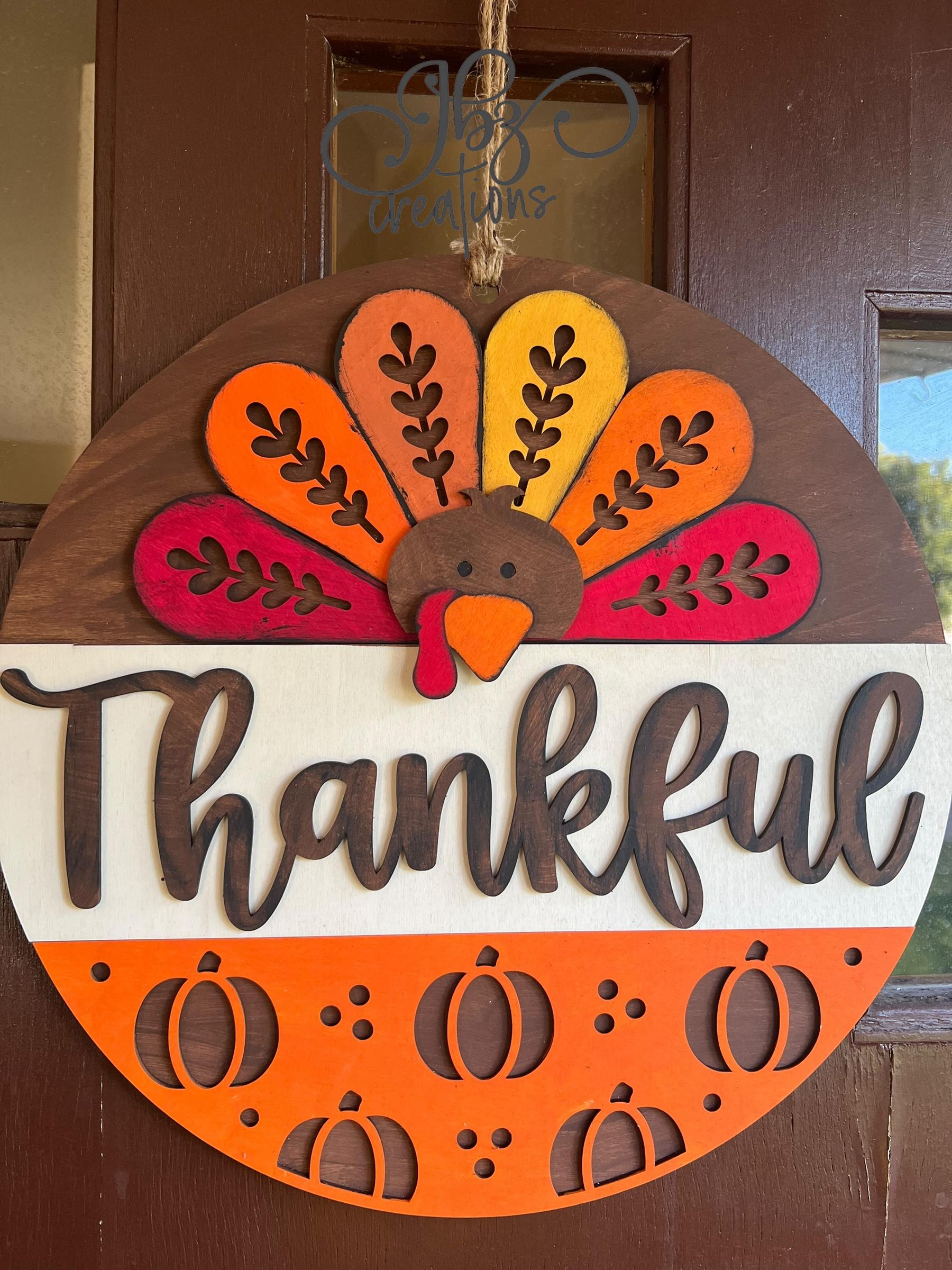 Thankful Turkey Thanksgiving Autumn Round Door Hanger Welcome Sign - Etsy