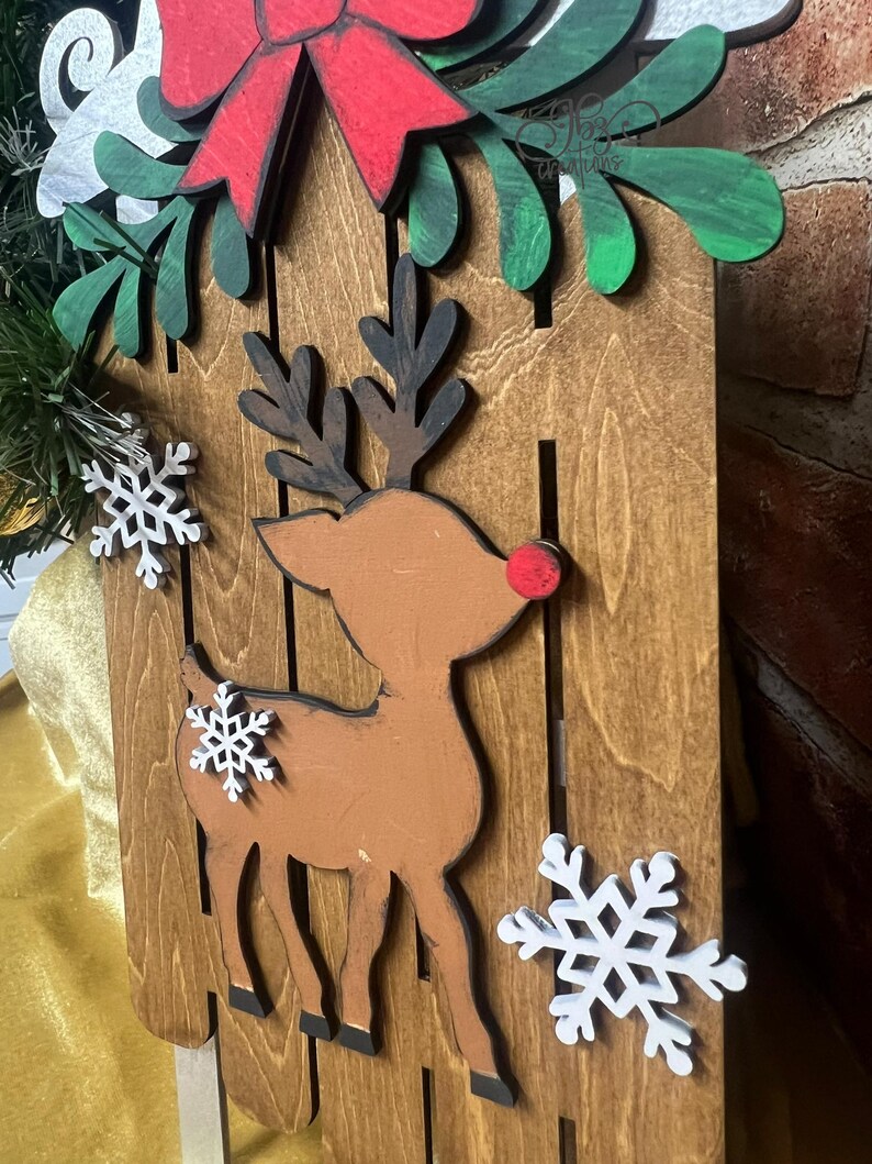 Reindeer Christmas Decor Rudolph the Reindeer Sled Sign Reindeer Sleigh ...