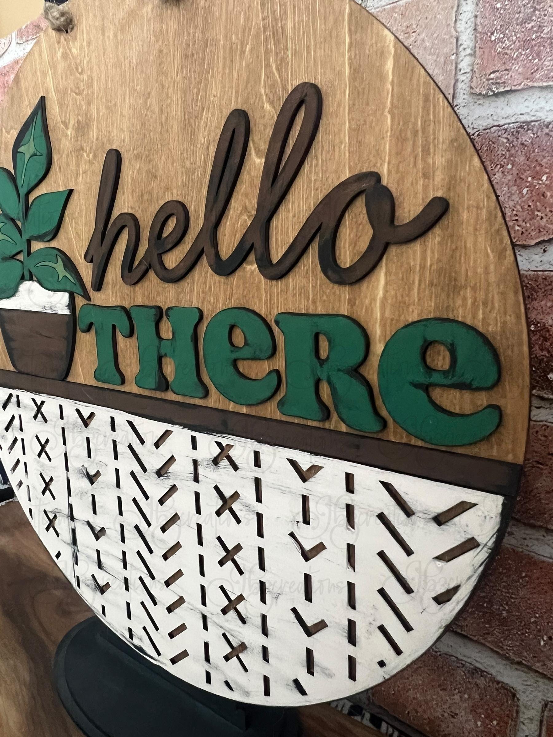 Potted Plant Round Sign Live Laugh Leave Round Door Sign Hello There ...