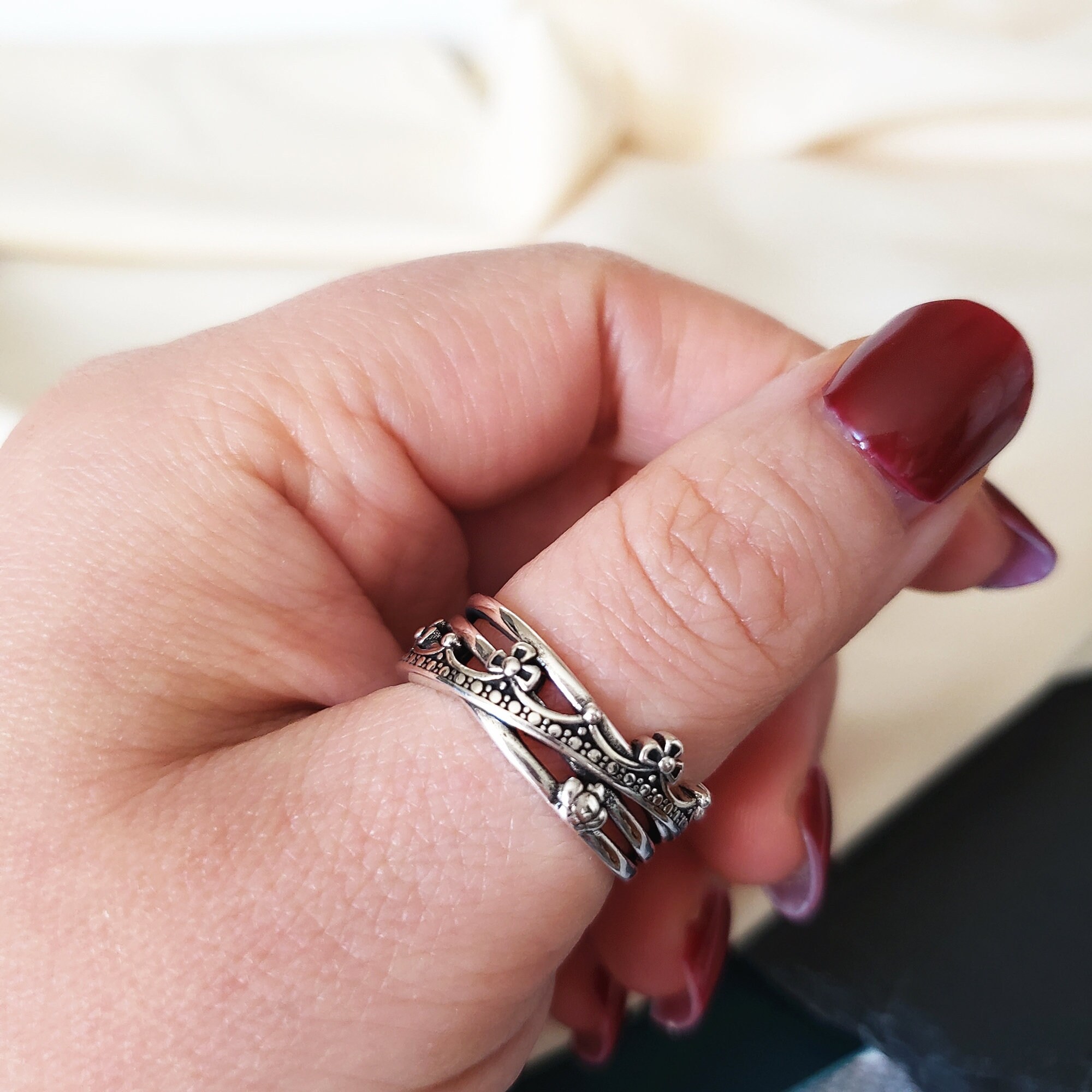 Crown Ring, Quinn Ring, Silver Ring, Adjustable Stackable Thumb Rings ...