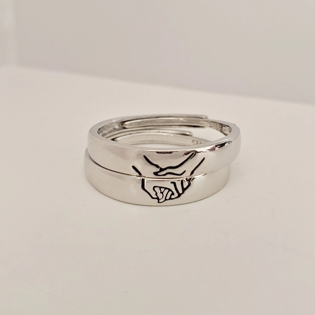 Hand in Hand Fun Matching Couple Rings Set Jewelry Anniversary Gift for ...