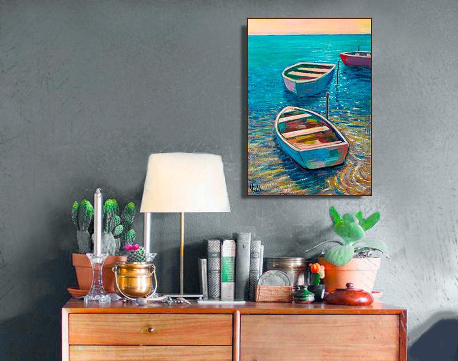 Art Boats Acrylic Painting on Cardboard Modern Art Sea Painting - Etsy