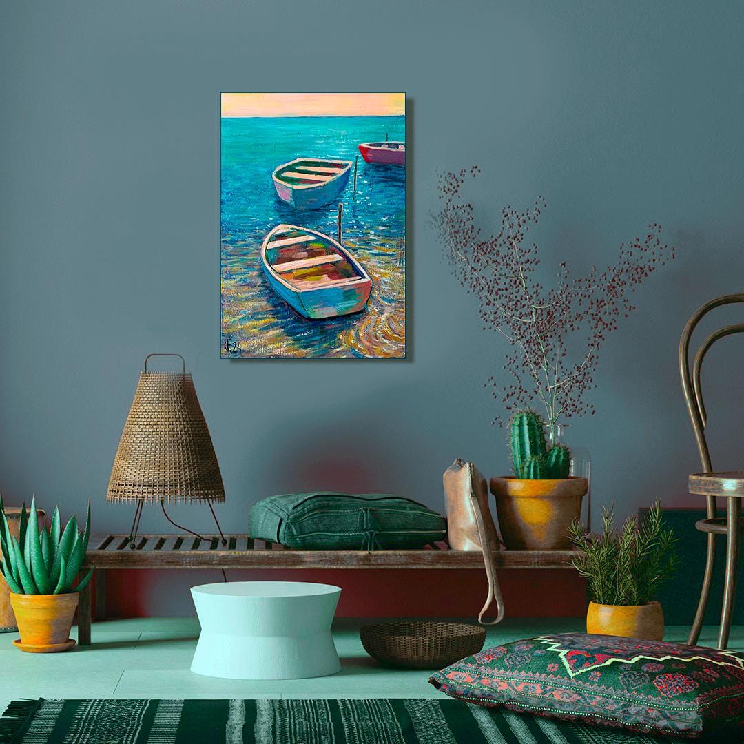 Art Boats Acrylic Painting on Cardboard Modern Art Sea Painting - Etsy
