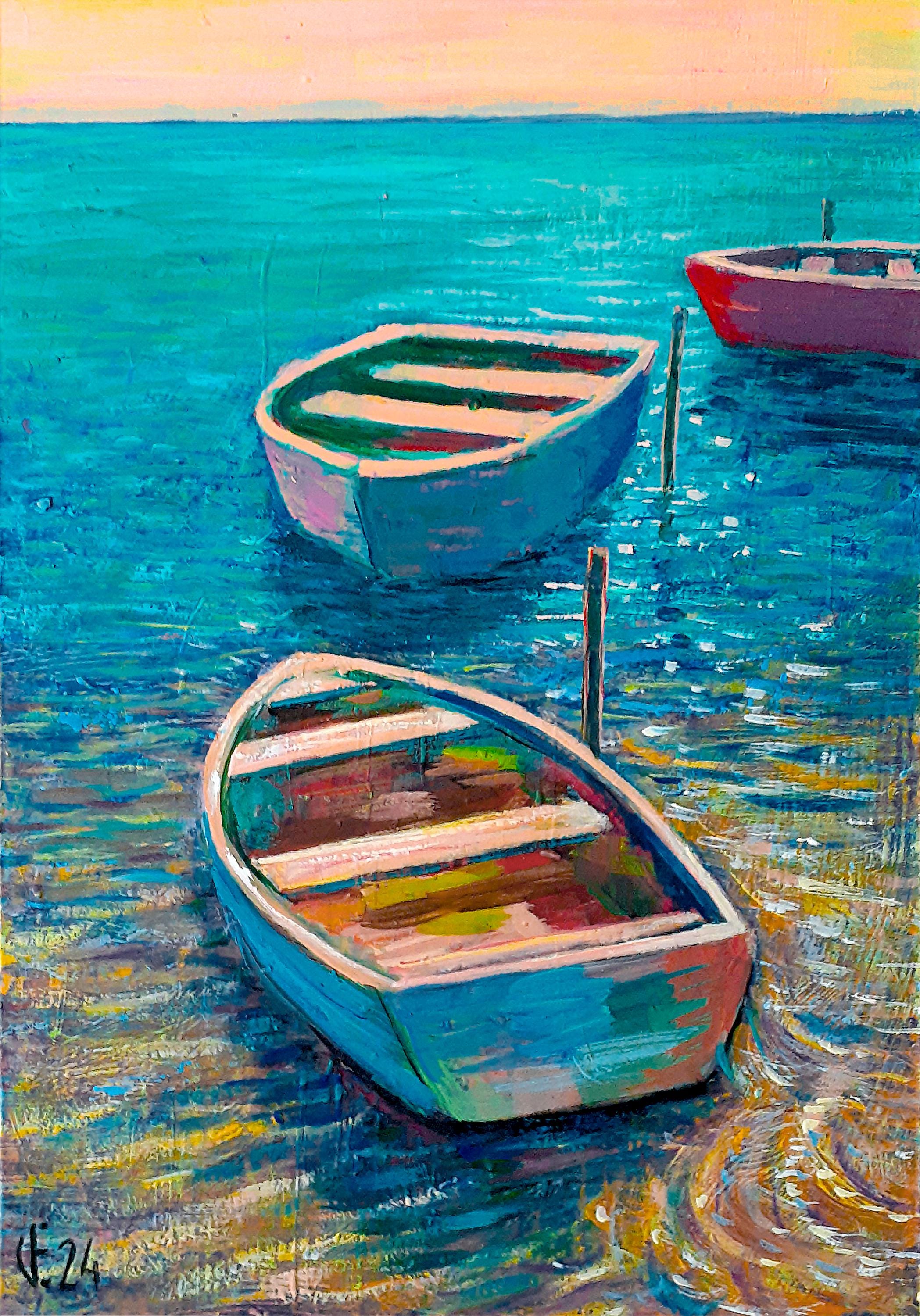 Art Boats Acrylic Painting on Cardboard Modern Art Sea Painting - Etsy