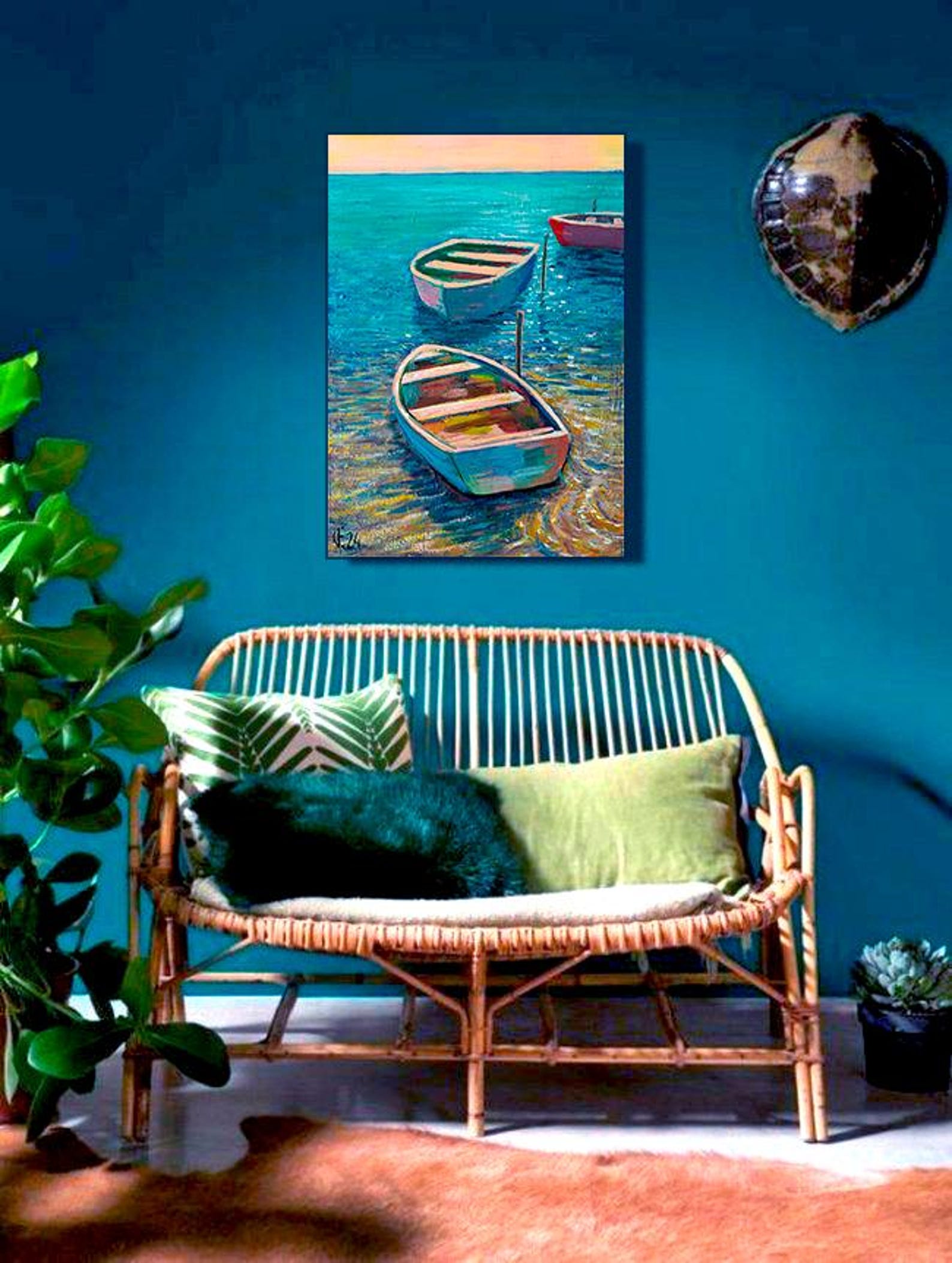Art Boats Acrylic Painting on Cardboard Modern Art Sea Painting - Etsy