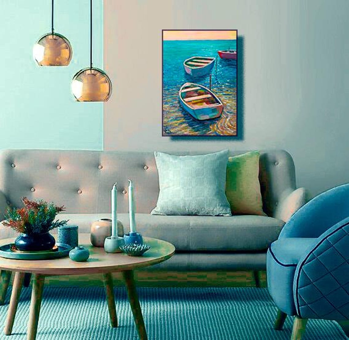 Art Boats Acrylic Painting on Cardboard Modern Art Sea Painting - Etsy
