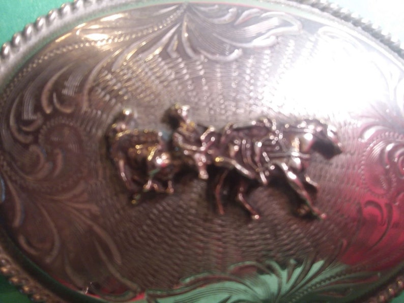 Quality COWBOY BULL DOGGING Western Belt Buckle Marked 489 Dollars ...